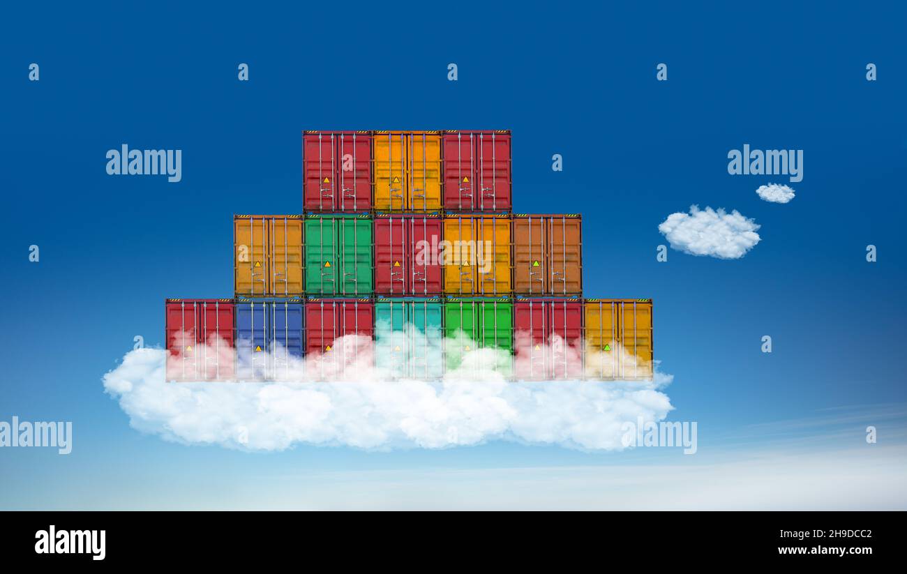 Devops Concept Stack Of Containers On The Cloud Stock Photo Alamy