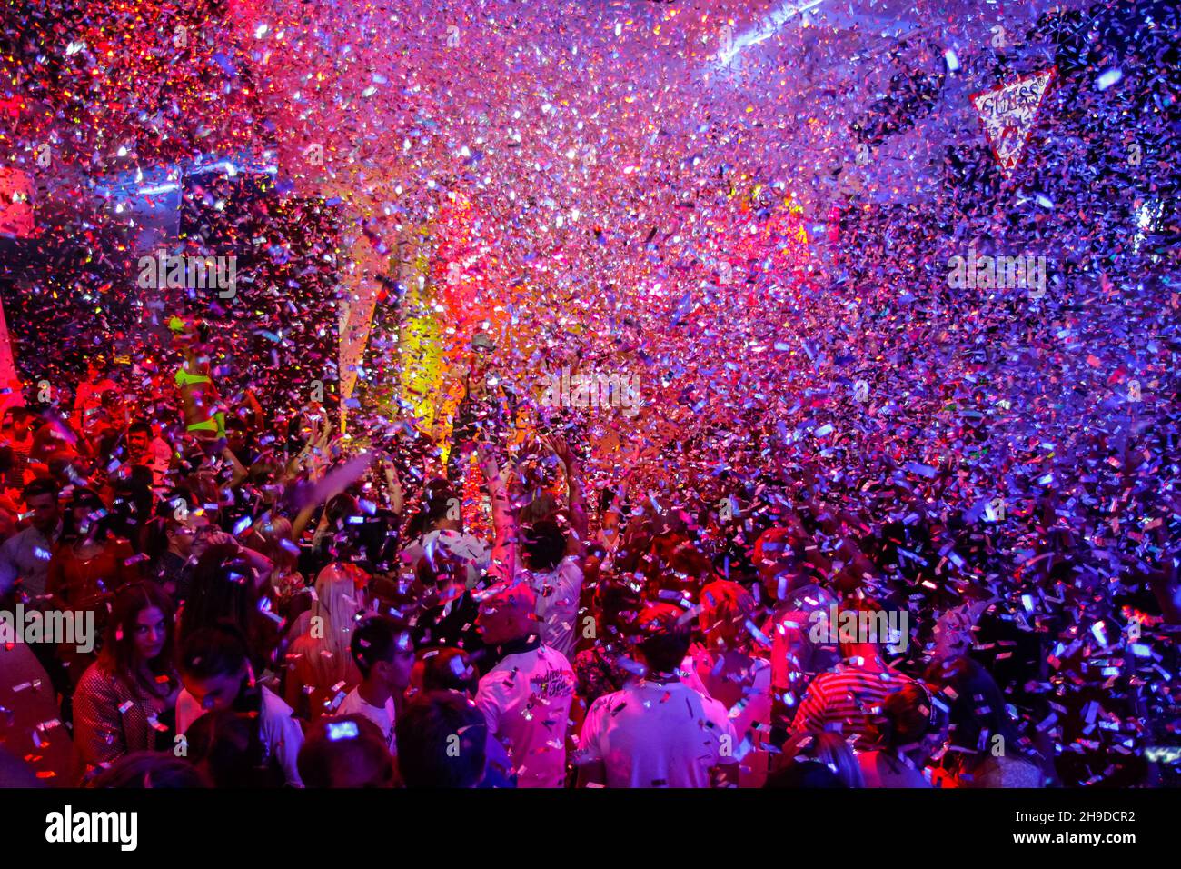 Odessa, Ukraine June 28, 2013: night party festival crowd of people ...