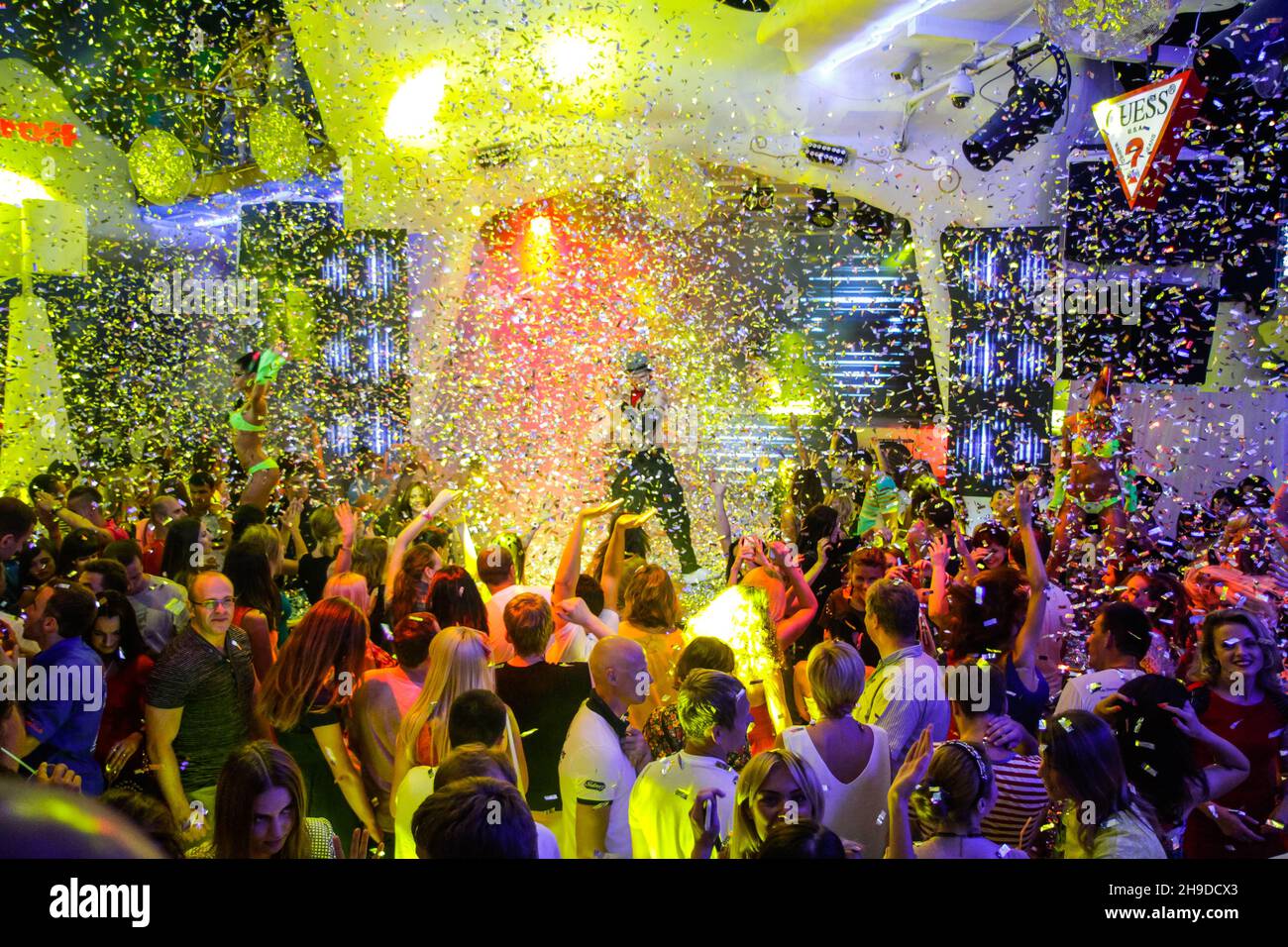 Odessa, Ukraine June 28, 2013: night party festival crowd of people ...