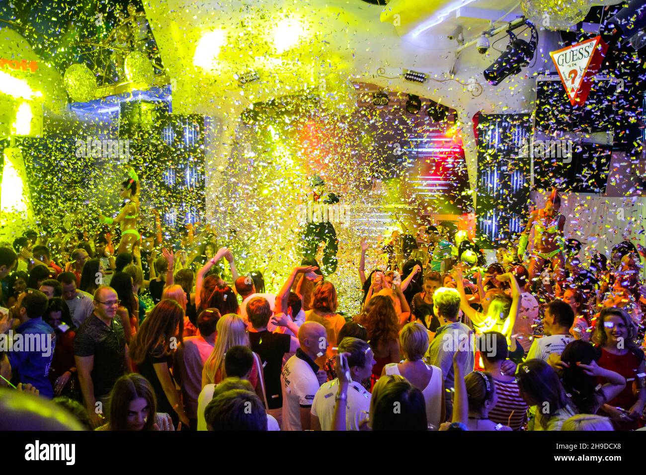 Odessa, Ukraine June 28, 2013: night party festival crowd of people ...