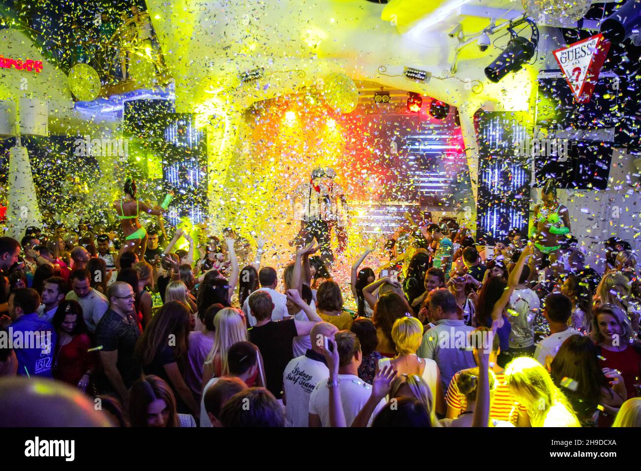 Odessa, Ukraine June 28, 2013: night party festival crowd of people ...