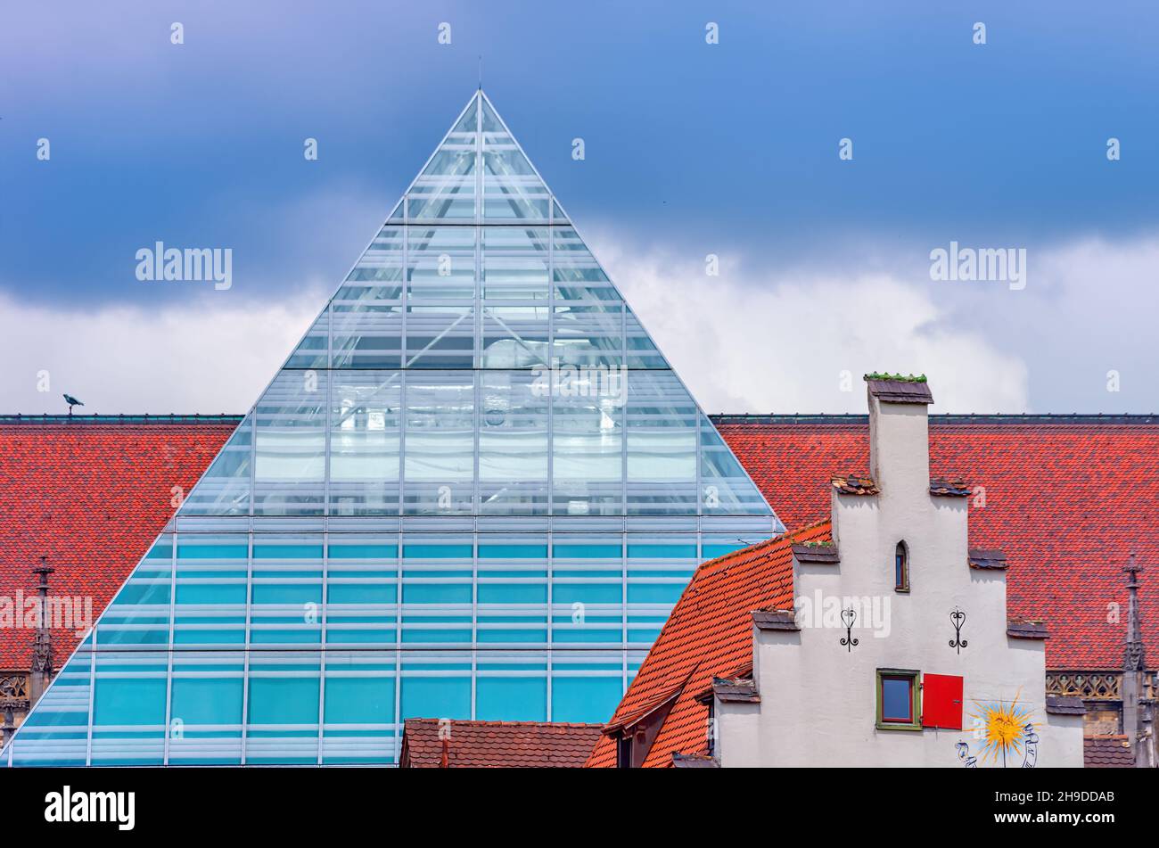Ulm, Baden-Württemberg, Germany: The glass pyramid of the municipal ...