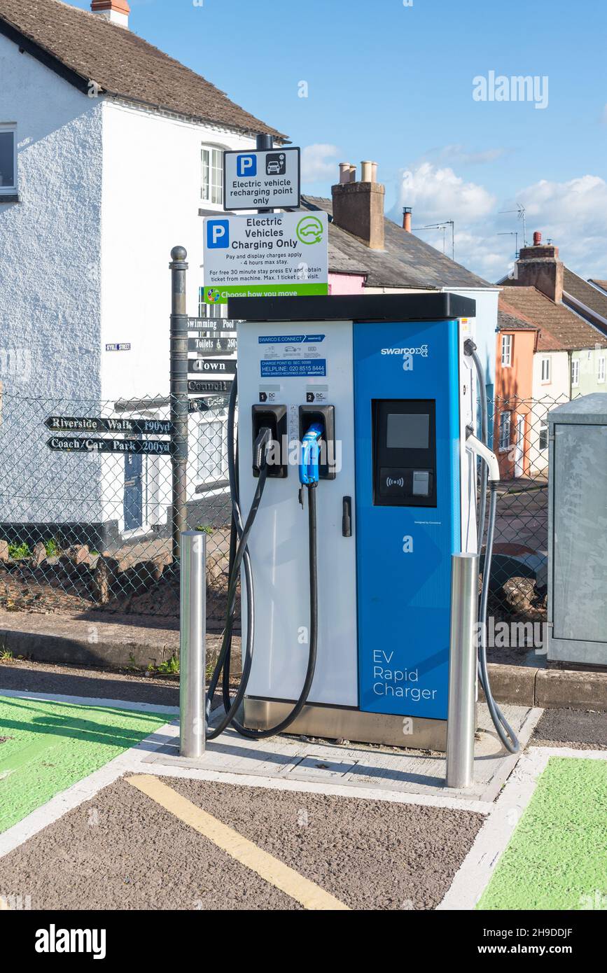 Swarco EV rapid charger for electric cars in a public car park in Ross ...
