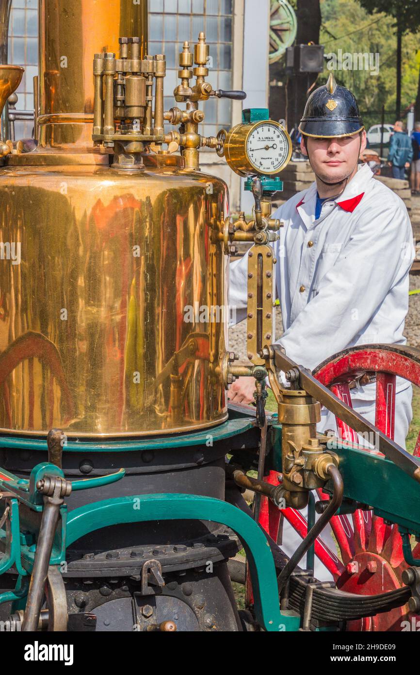 ZAMBERK, CZECHIA - SEPTEMBER 15, 2018: Firefighter wearing a ...