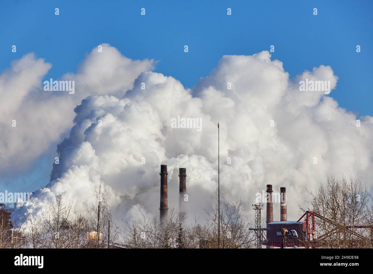 Pollution of atmosphere by factory. Exhaust gases. Environmental ...
