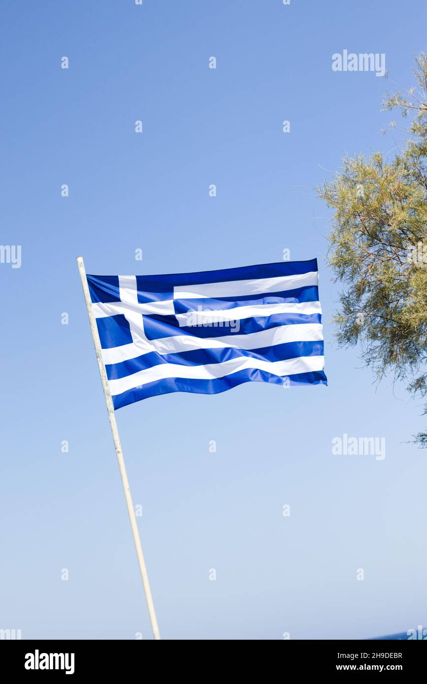 Greek flag waving in the wind Stock Photo - Alamy