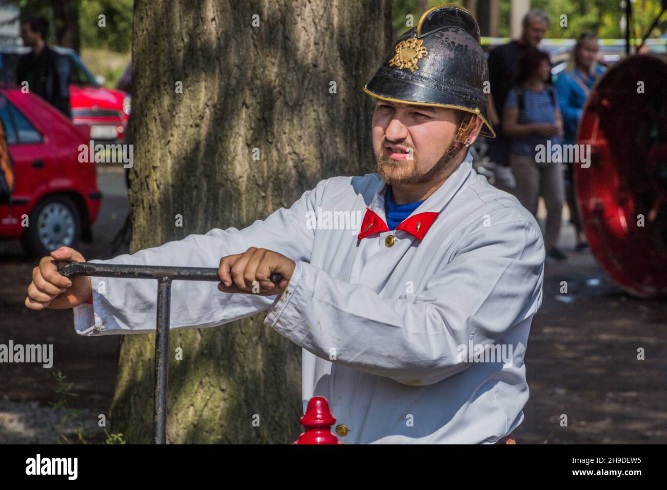 ZAMBERK, CZECHIA - SEPTEMBER 15, 2018: Firefighter wearing a ...