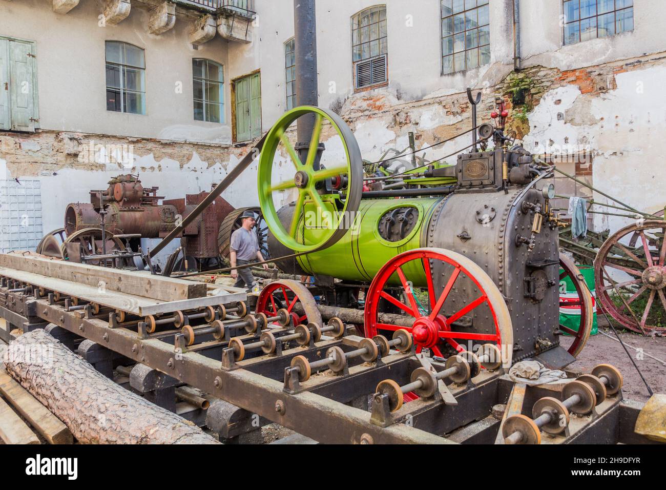 ZAMBERK, CZECHIA - SEPTEMBER 15, 2018: Portable steam engine powering ...