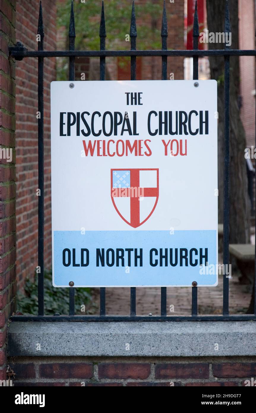 The Episcopal Church welcomes you sign in Boston's North End Stock ...