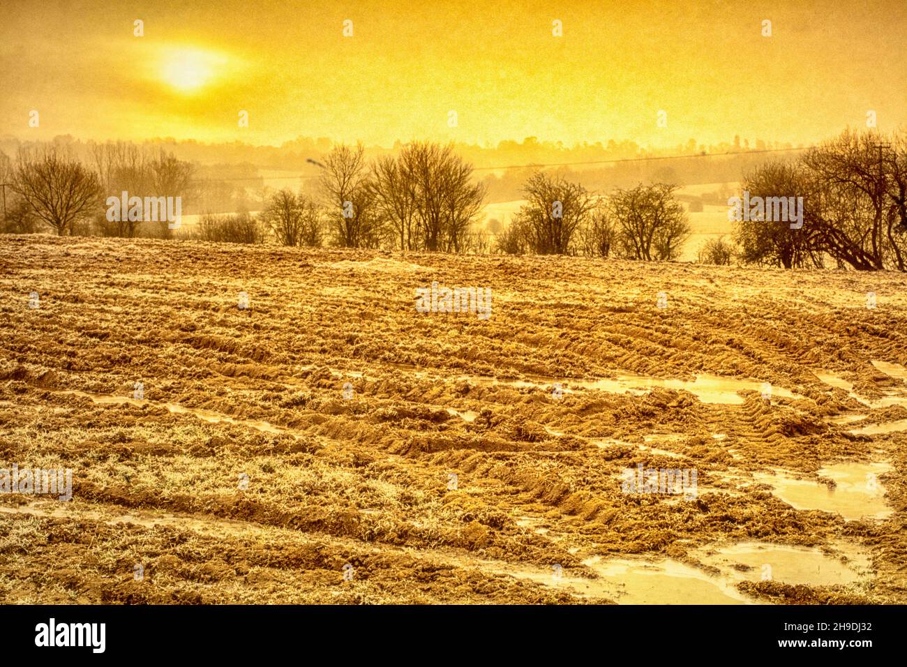 Winter landscape in Kent with a dusting of snow over farmland Stock ...