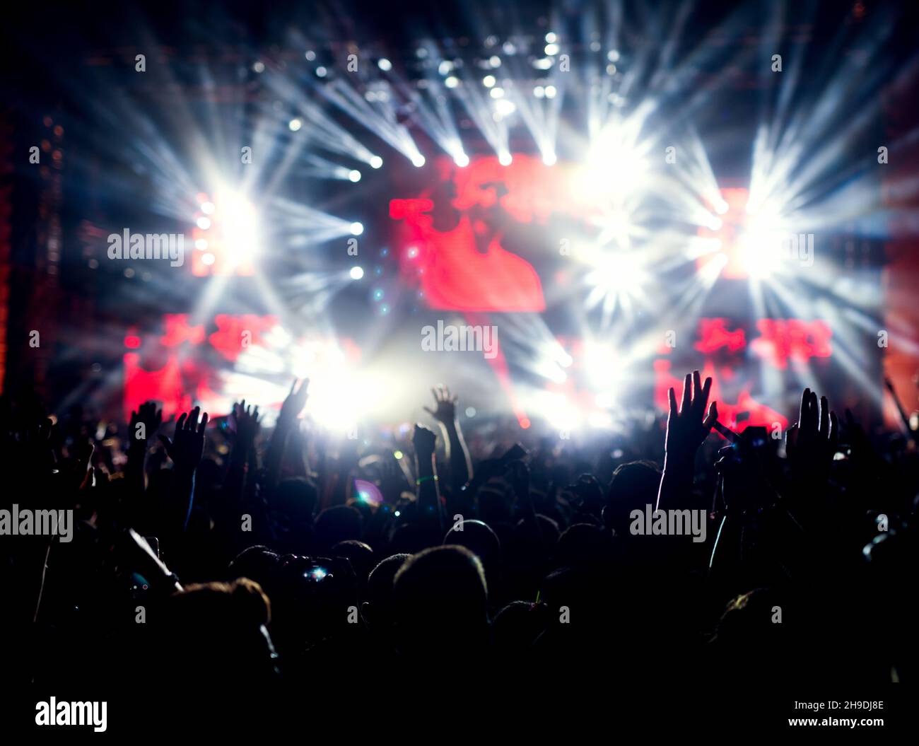 Crowd at music festival silhouette making noise. Having fun Stock Photo ...