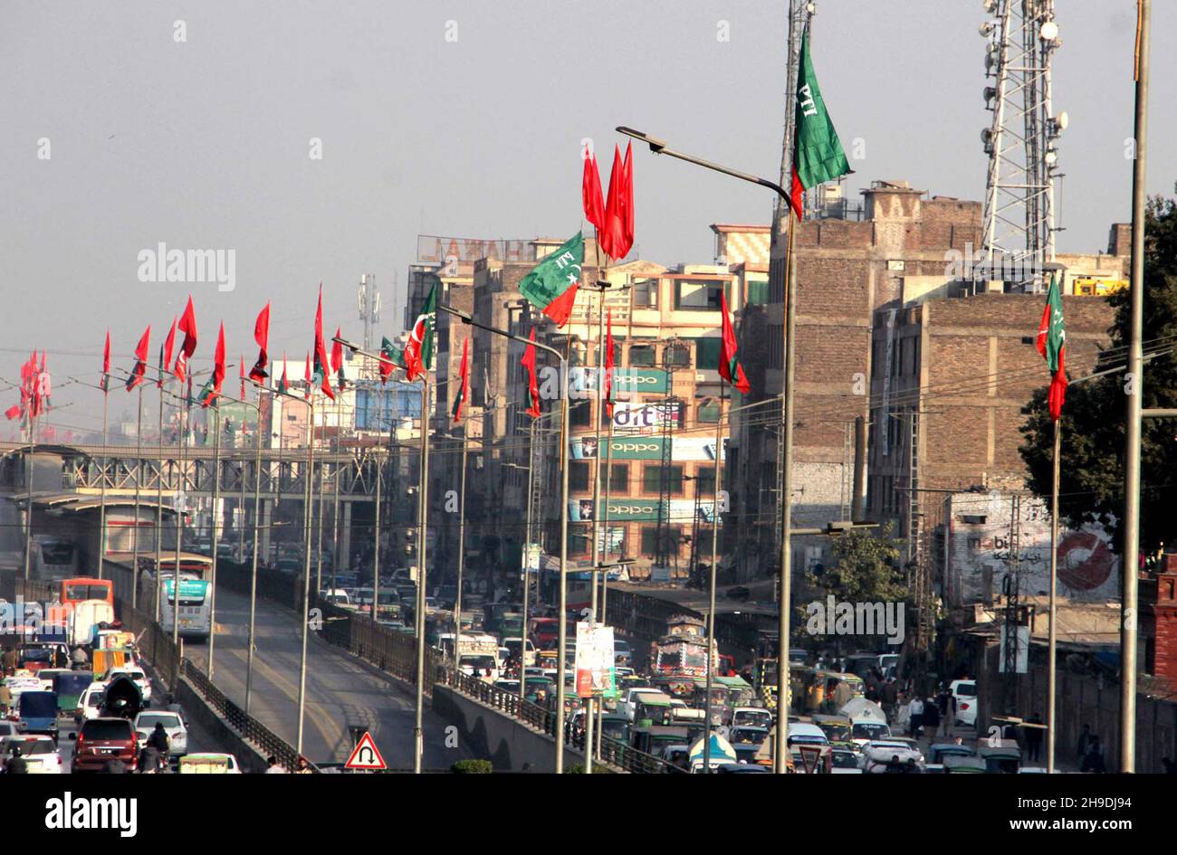 Banners and flags of different political parties seen hanging in ...