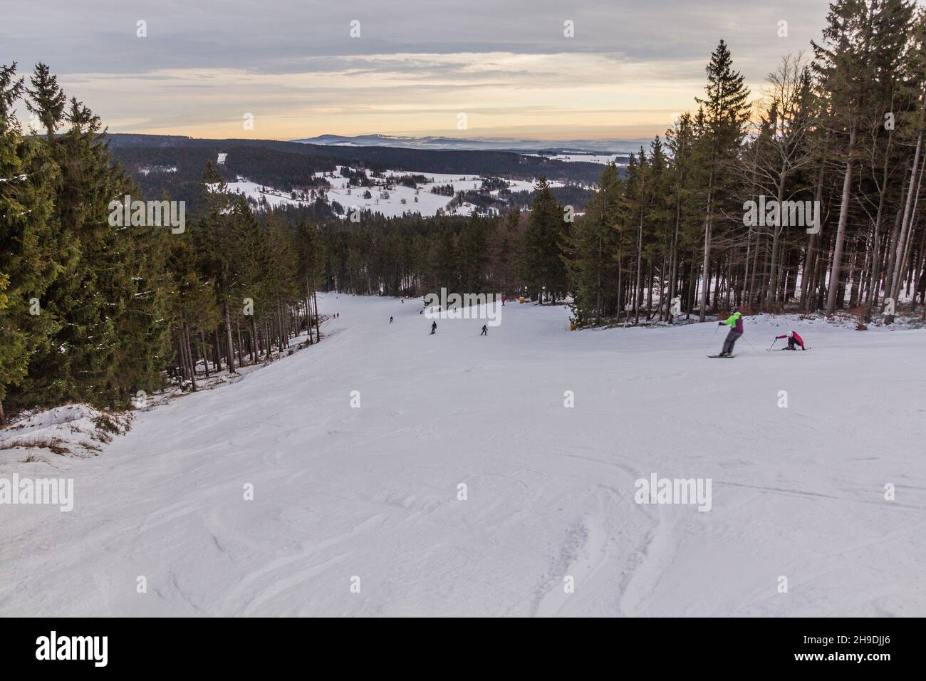 Ski slope of the Ricky v Orlickych horach ski centrum, Czech Republic ...