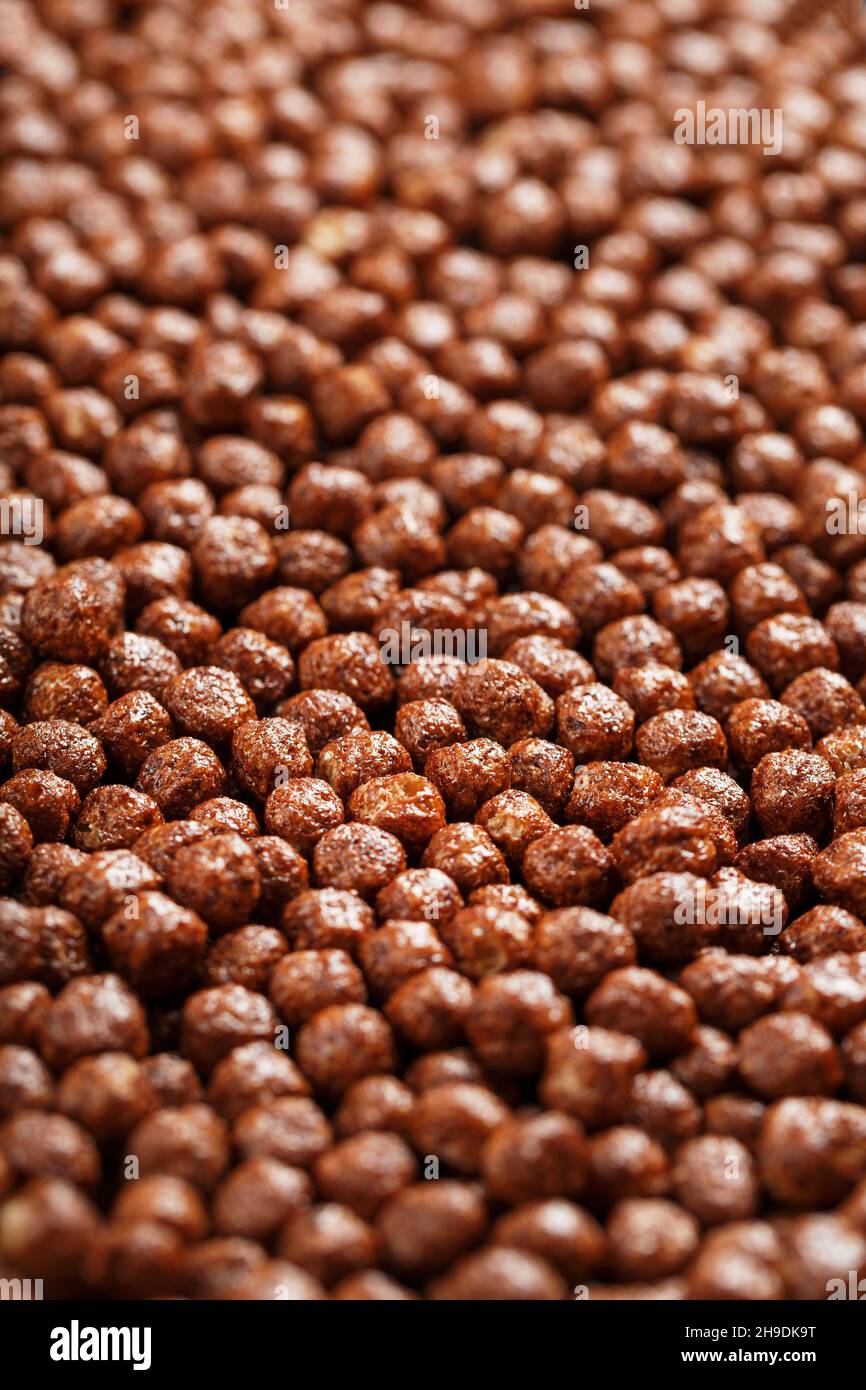 Chocolate balls Ready breakfast texture close-up. Full screen as ...