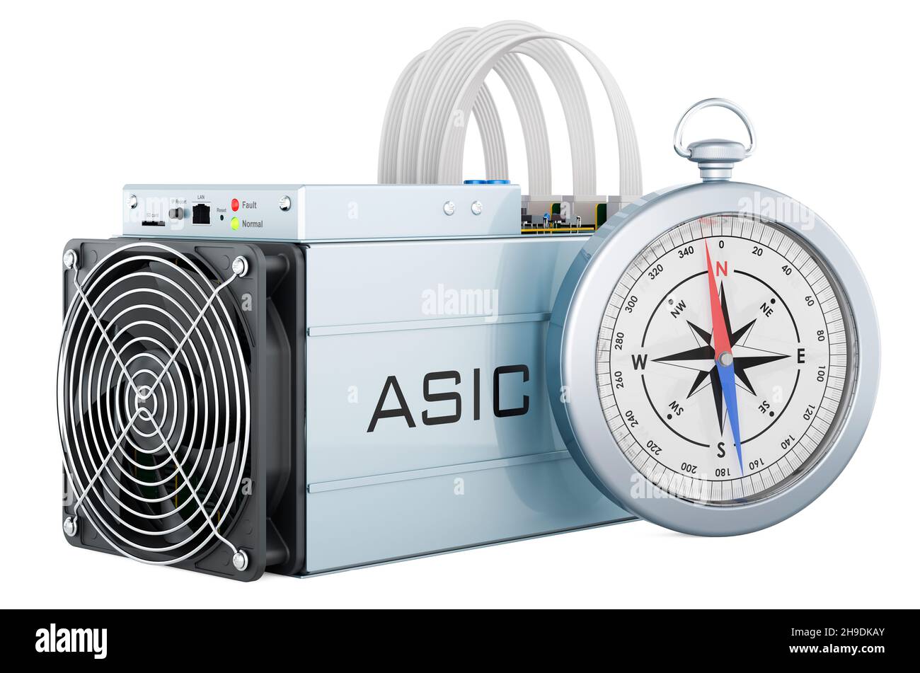 ASIC miner with compass, 3D rendering isolated on white background ...