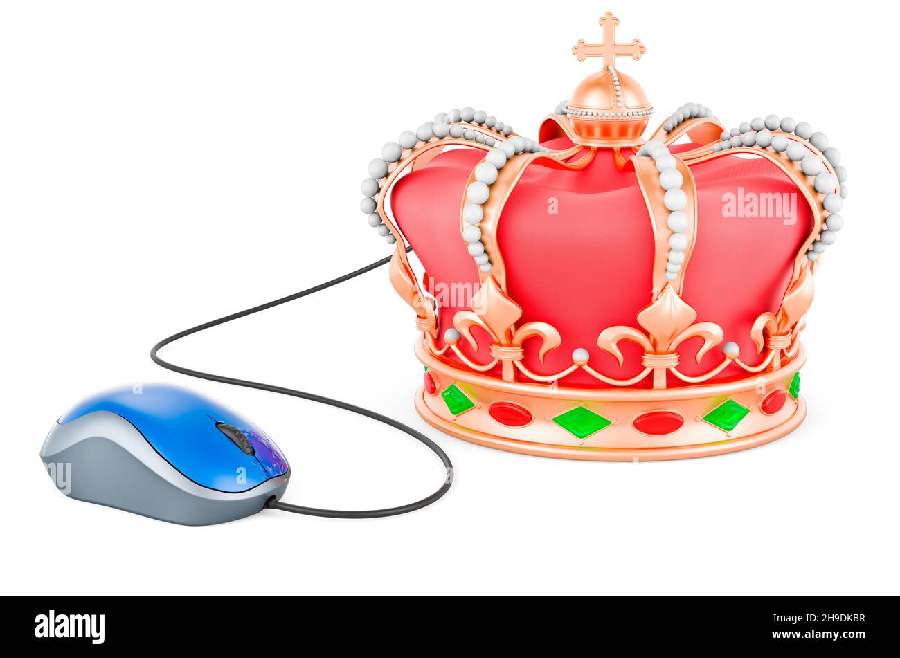 Golden crown with computer mouse. 3D rendering isolated on white ...