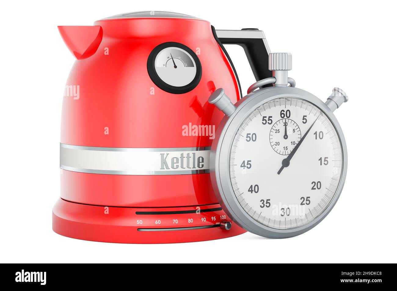 Retro electric kettle with stopwatch, 3D rendering isolated on white ...