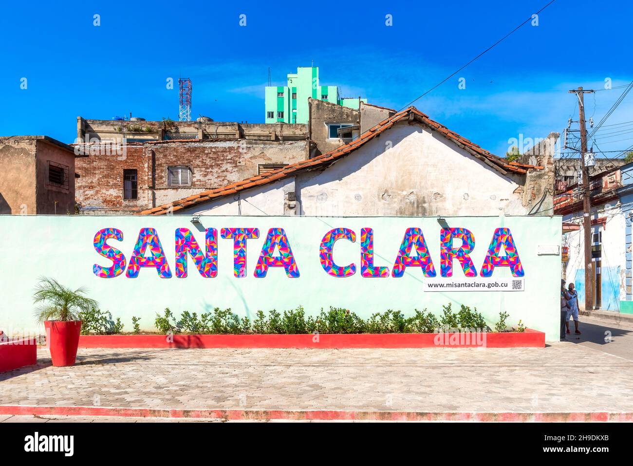 New sign for Santa Clara city in a small parquet in the downtown ...