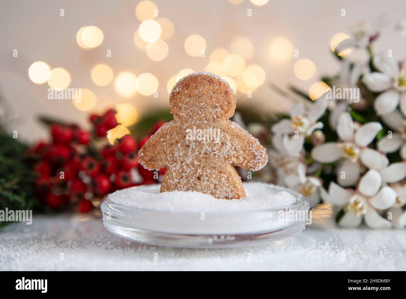 Gingerbread biscuit man for Christmas and New Year with lights Stock ...