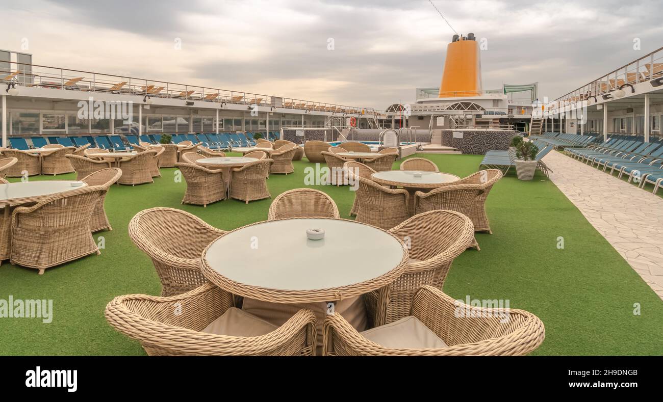 View of the Costa Neoriviera cruise ship at the Marseille cruise port ...