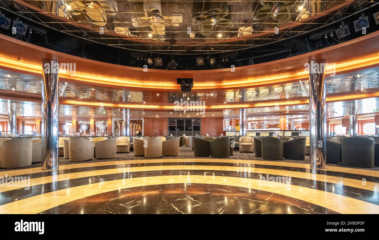 Interior of the cruise ship Costa Neoriviera at the terminal of the ...