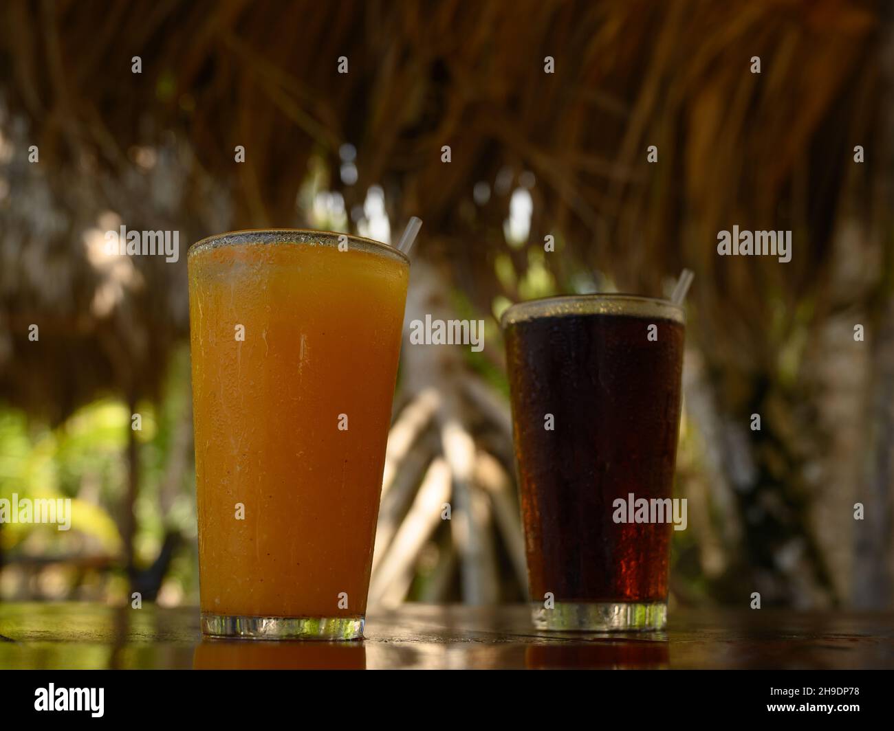 The photo shows Coca Cola refreshments and passion fruit juice. Photo ...