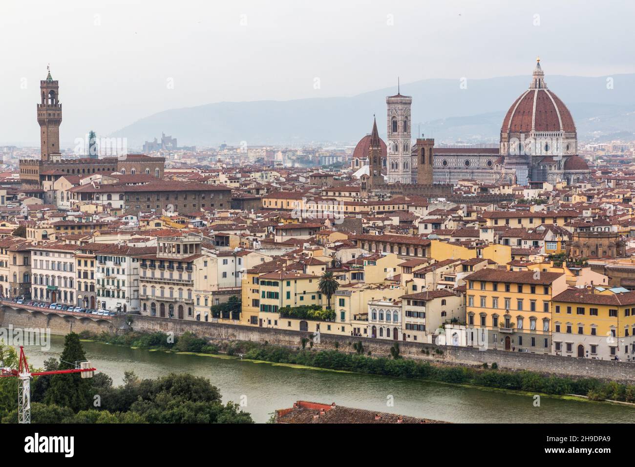 Aerial view of Florence, Italy. Cathedral (Duomo) and the Palazzo ...