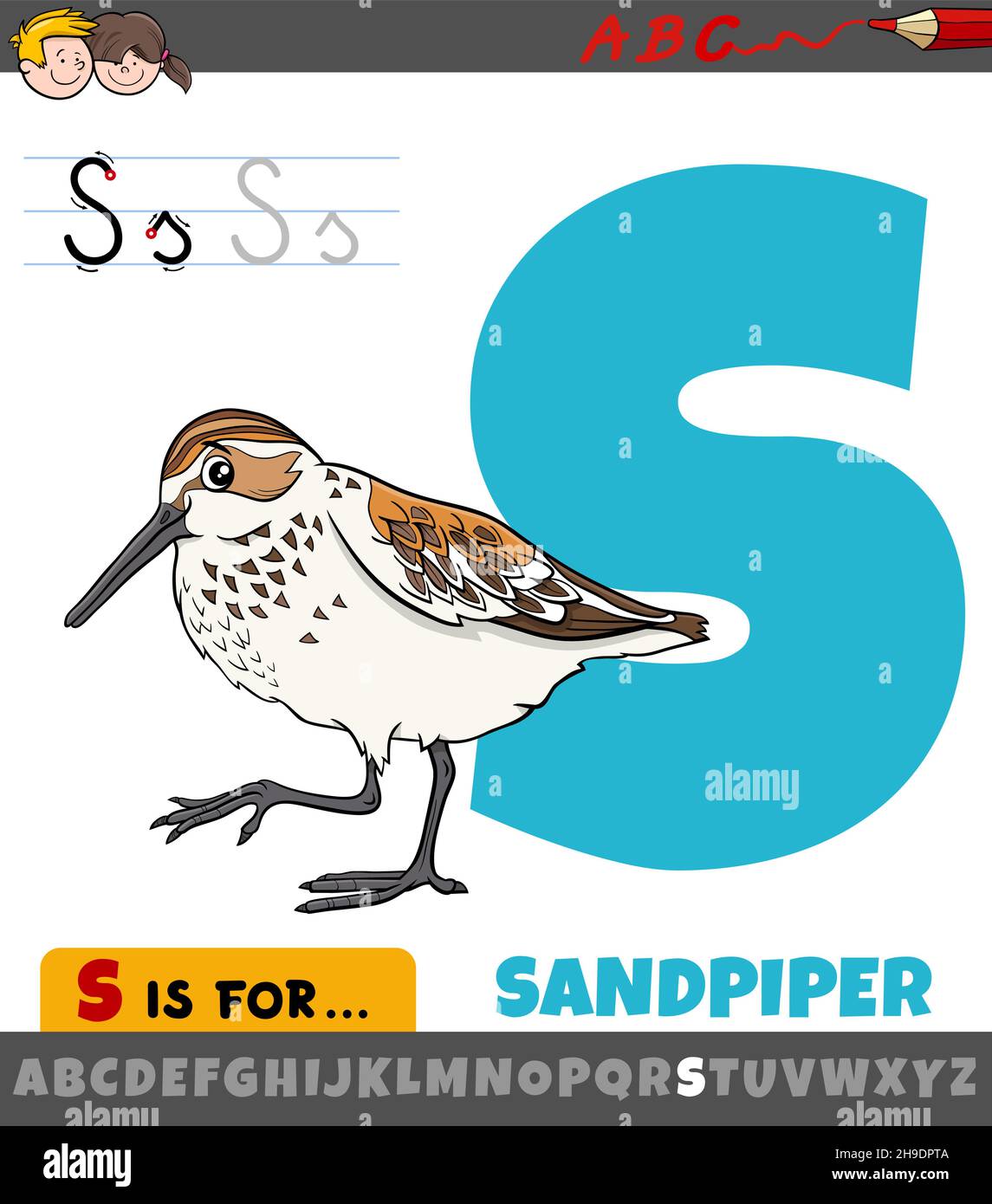 Educational cartoon illustration of letter S from alphabet with ...