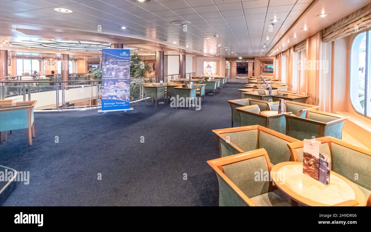 Interior of the cruise ship Costa Neoriviera at the terminal of the ...