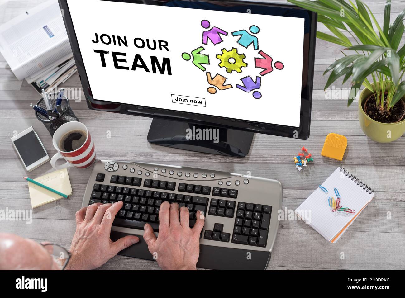 Man using a computer with join our team concept on the screen Stock ...
