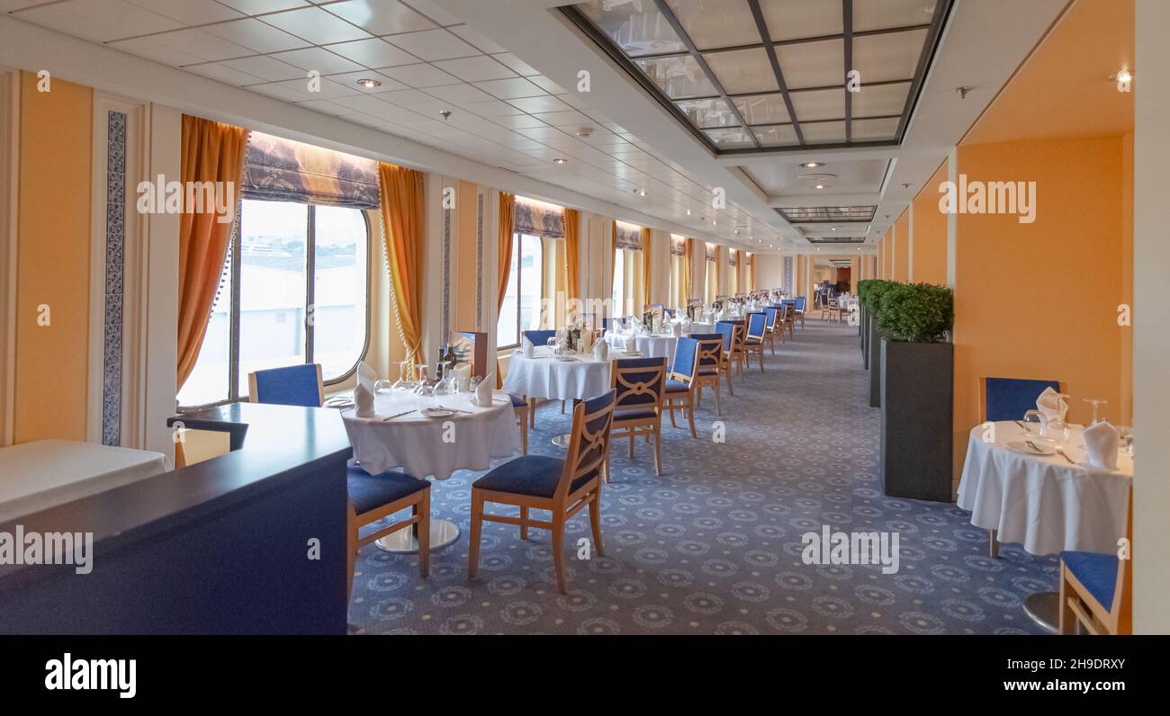 Interior of the cruise ship Costa Neoriviera at the terminal of the ...