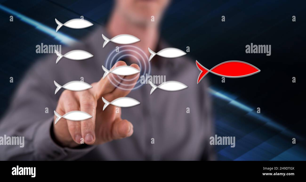 Man touching a leader concept on a touch screen with his finger Stock Photo - Alamy