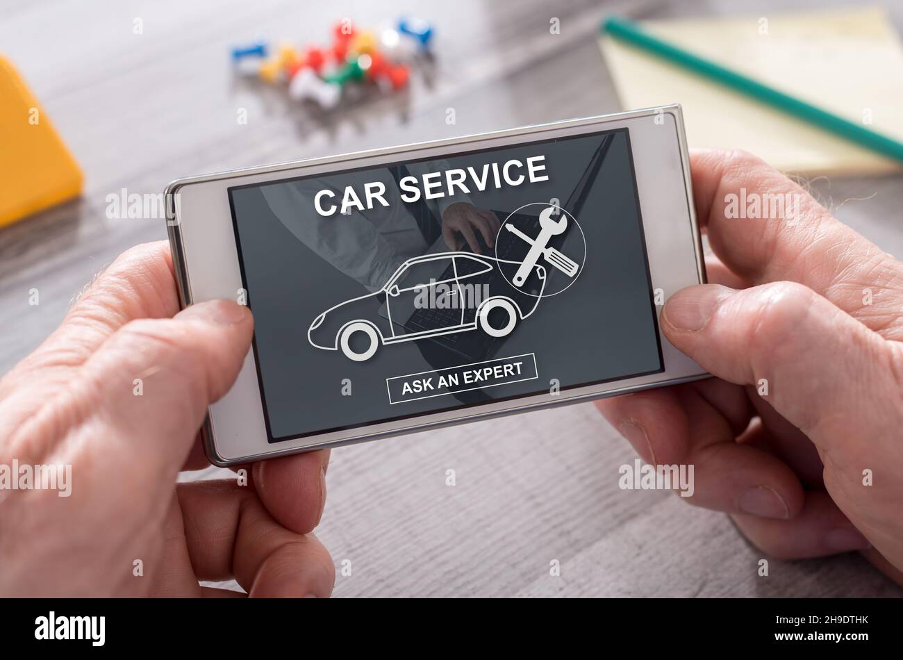 Car service concept on mobile phone Stock Photo - Alamy