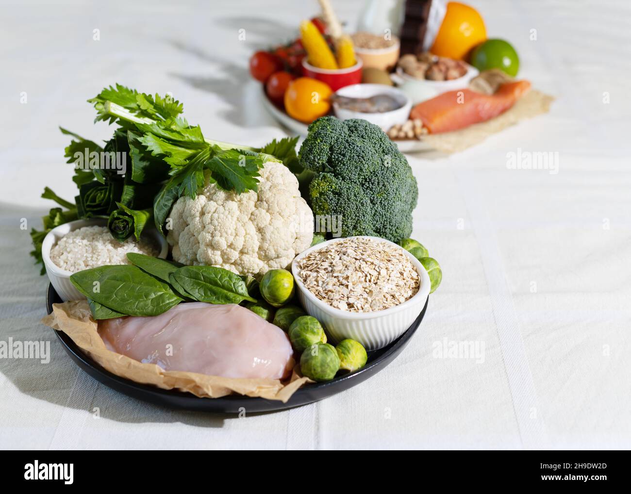 Elimination diet concept. A woman avoids food allergens - fish, seafood ...