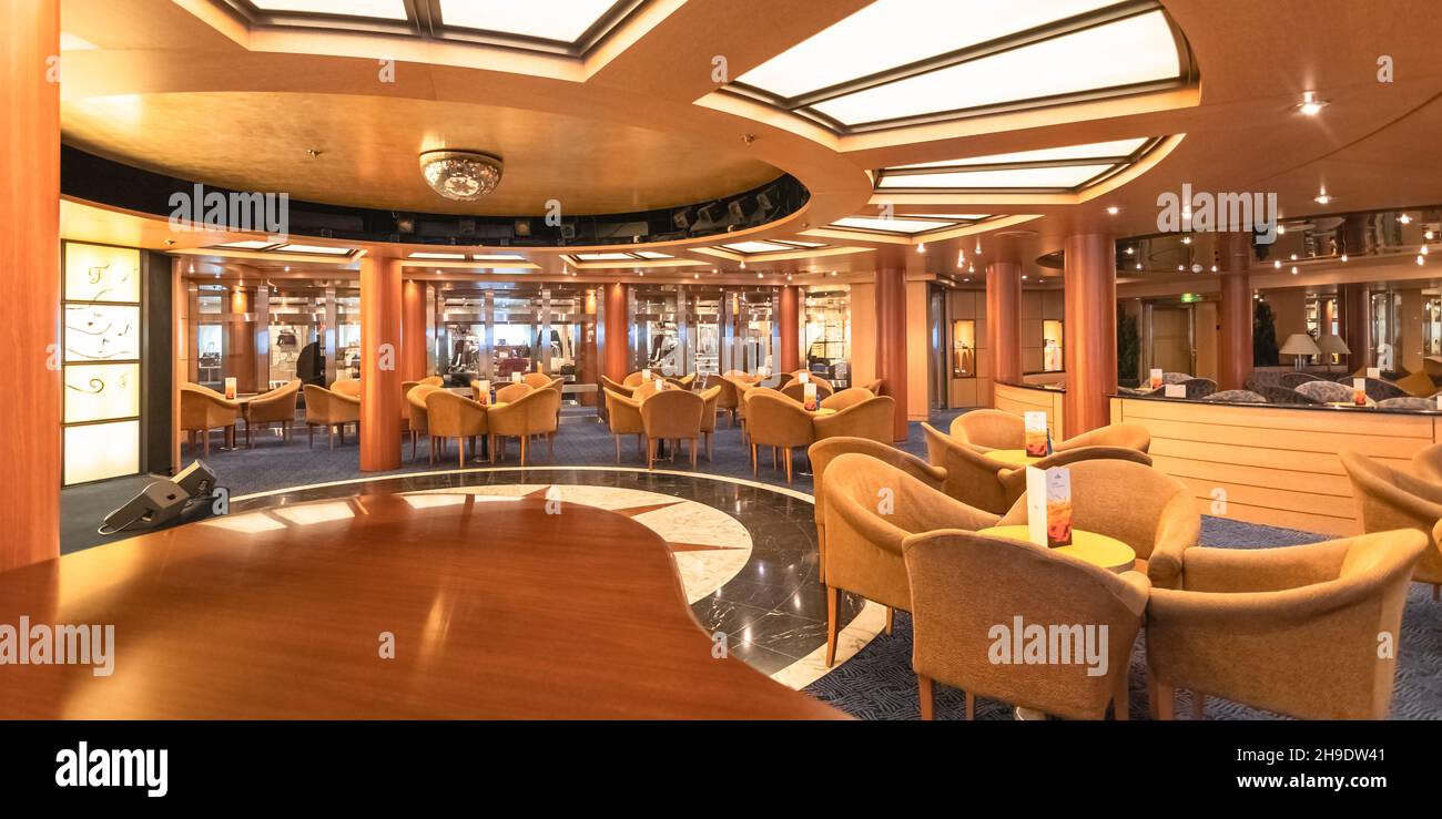 Interior of the cruise ship Costa Neoriviera at the terminal of the ...