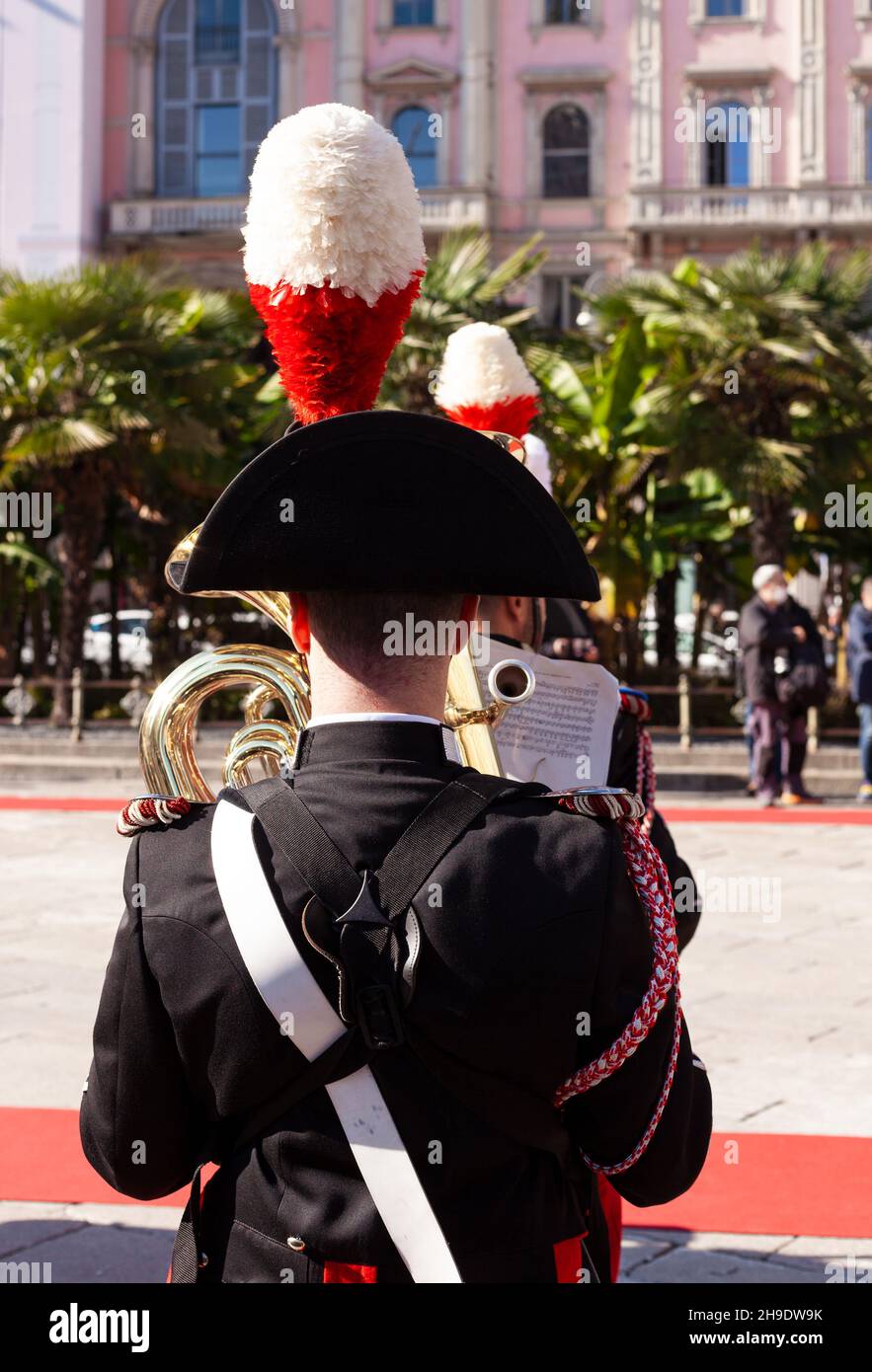 Milan, Italy-November, 04: Rear view of the trumpeter of the Italian ...