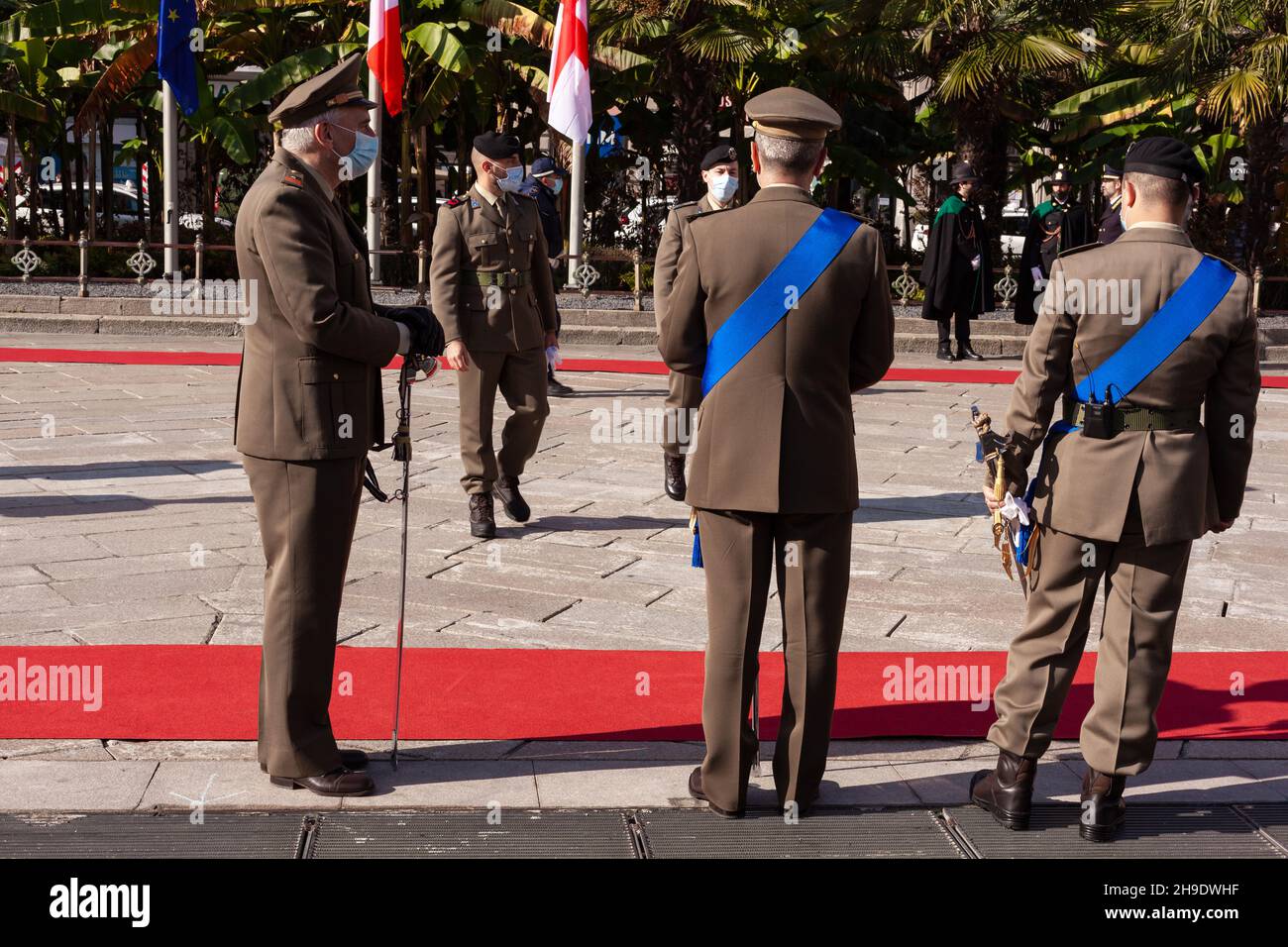 Milan, Italy-November, 04: Rear view of three officers of the armed ...