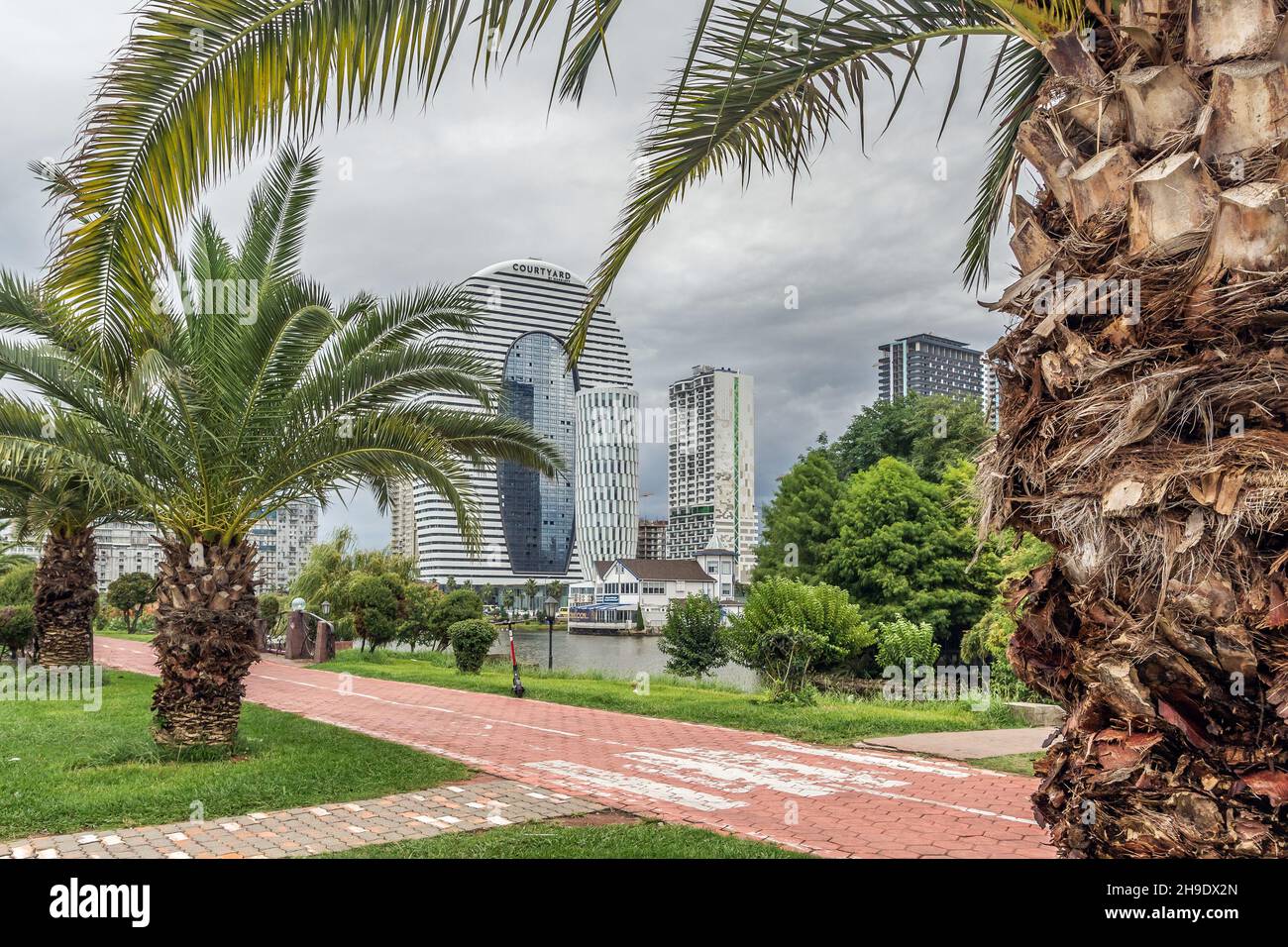 Batumi, Georgia, September 17, 2021: View of modern buildings in cloudy ...