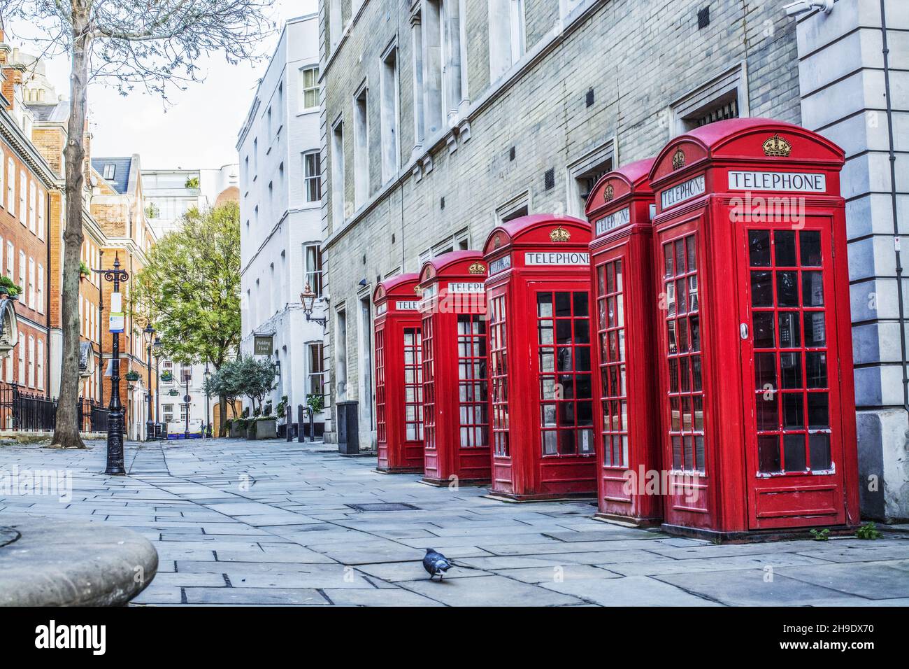 red telephone boxes in London Stock Photo - Alamy