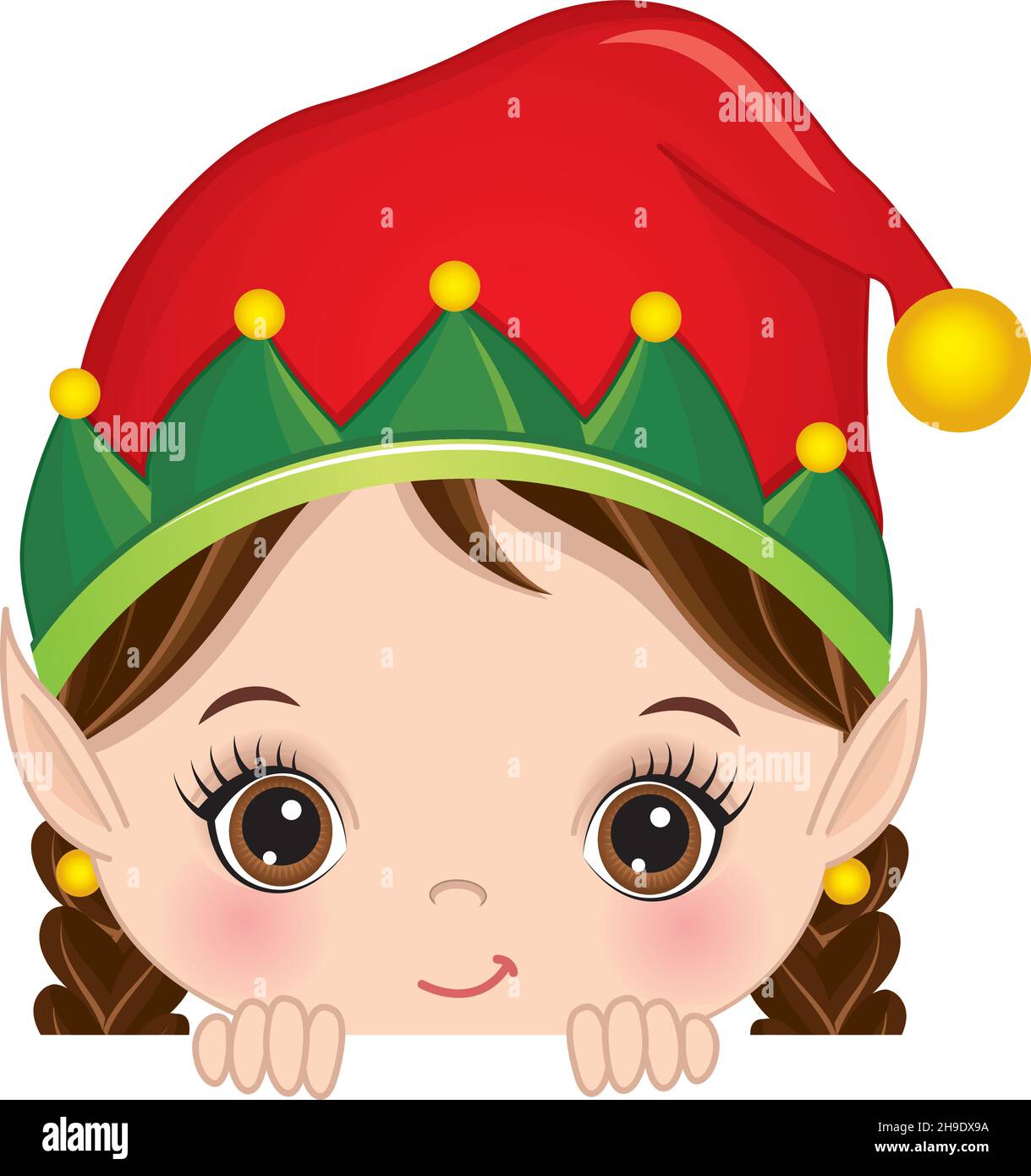 Cute Elf Girl Playing Peekaboo. Vector Peek a Boo Elf Girl Stock Vector ...