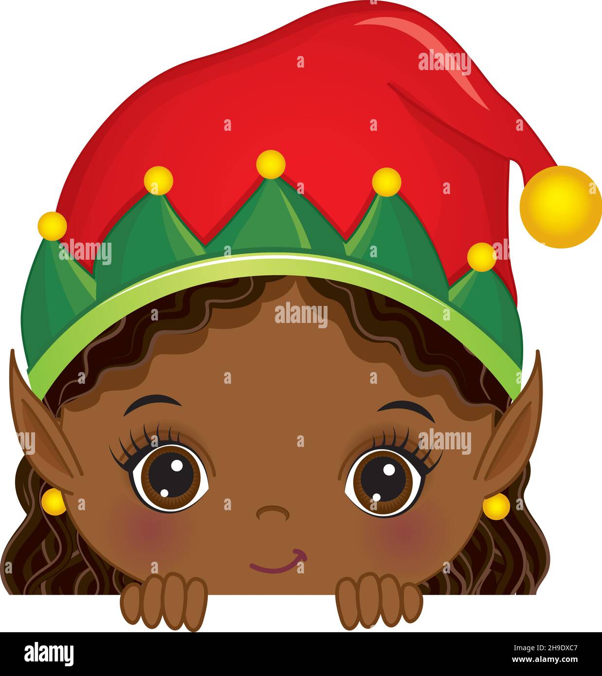 Cute African American Elf Girl Playing Peekaboo Vector Peek A Boo Black Elf Girl Stock Vector