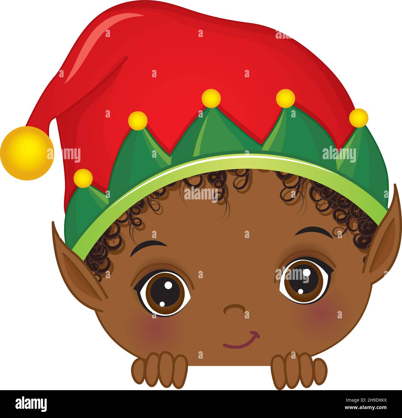 Cute African American Elf Boy Playing Peekaboo. Vector Peek a Boo Black ...