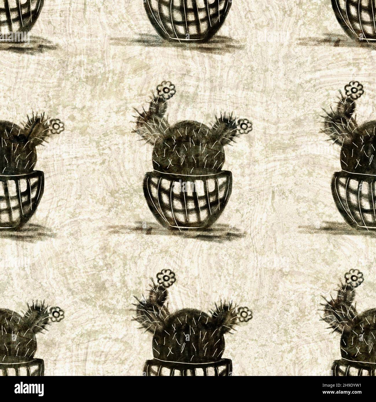 Desert plant on sand texture seamless raster pattern. Organic succulent ...