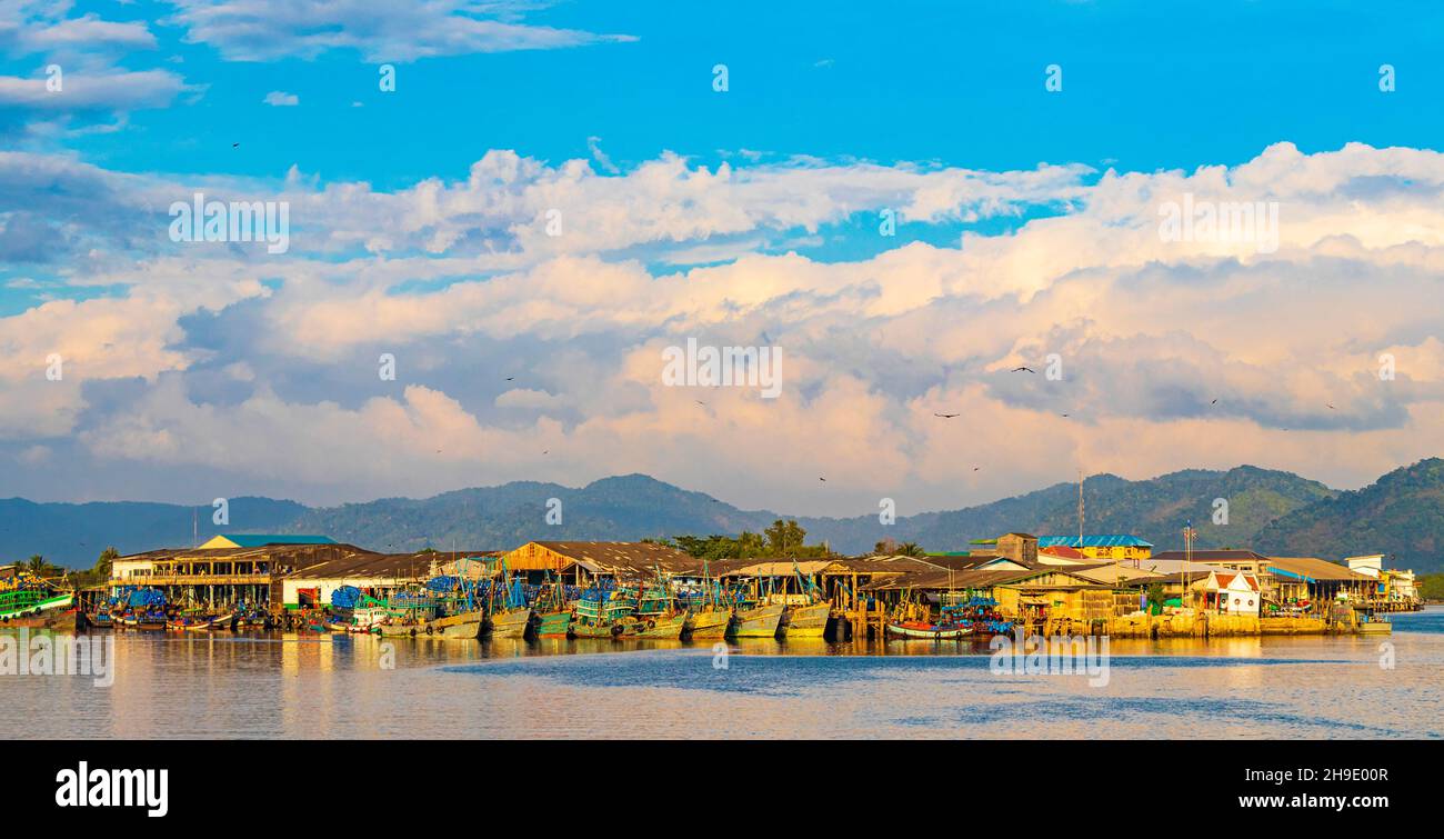 Old thai fisher boats and Industrial port at the tropical paradise sea ...