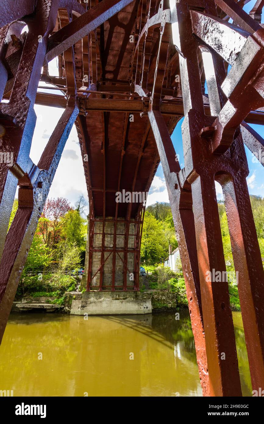 Underside of the first iron bridge at Ironbridge, Telford, Shropshire ...