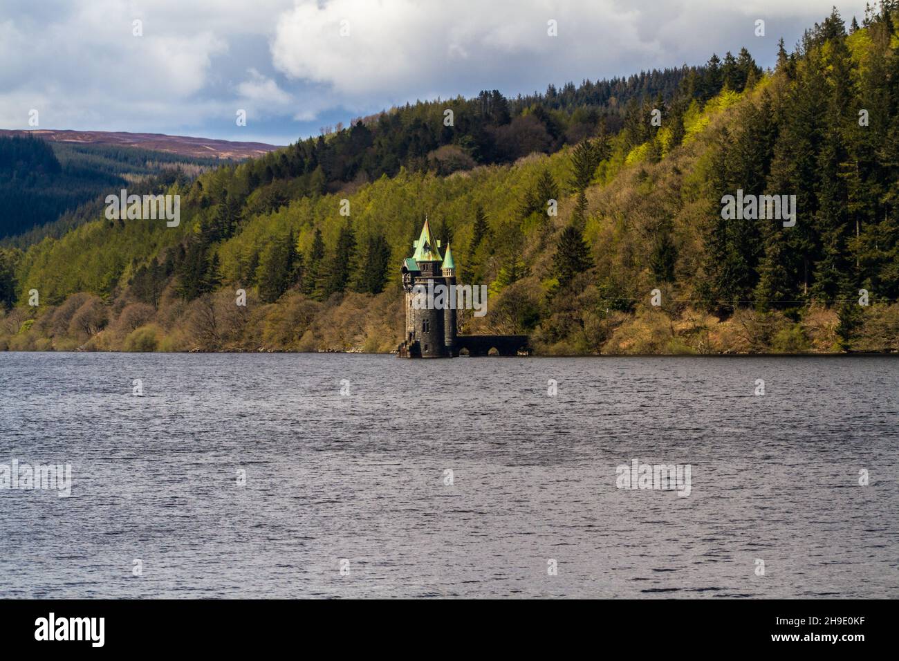 The straining tower at lake Llyn Vyrnwy reservoir, Oswestry, Powys ...
