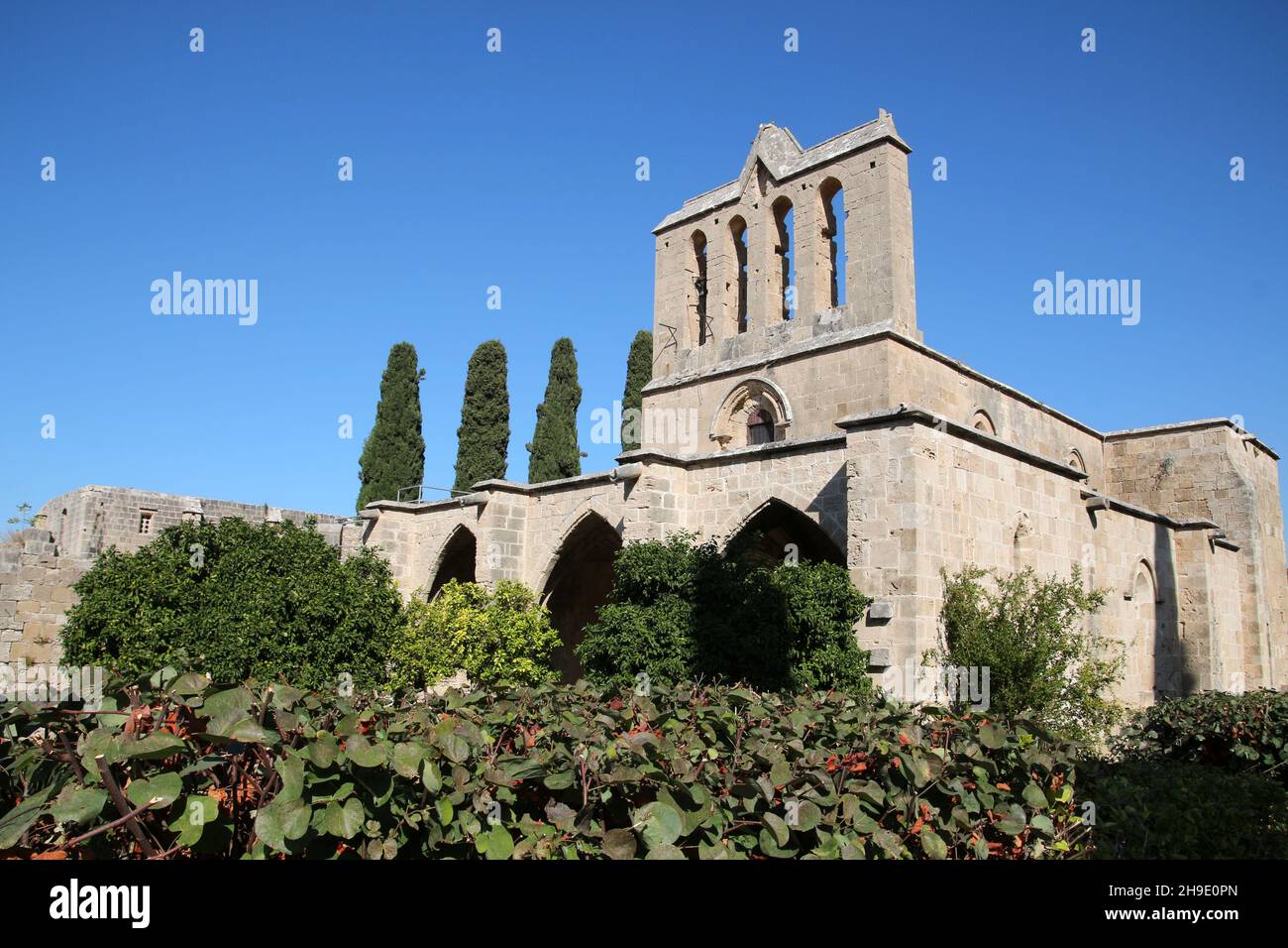 The ruins of the Gothic Bellapais Abbey, Northern Cyprus Stock Photo ...