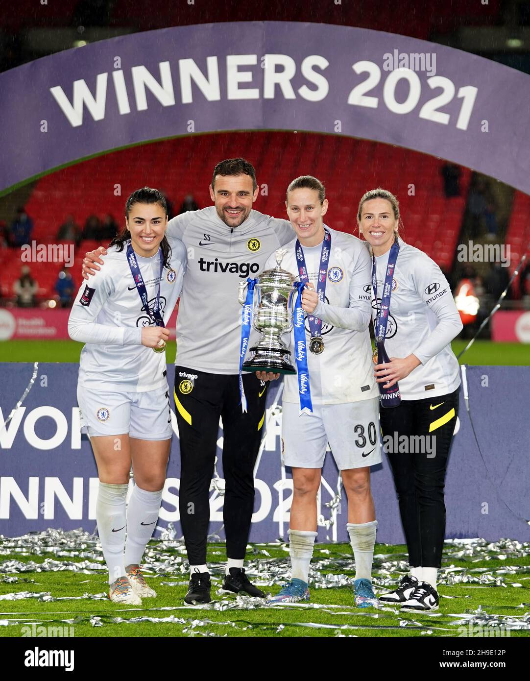 Chelsea goalkeepers Zecira Musovic (left), Ann-Katrin Berger (second ...