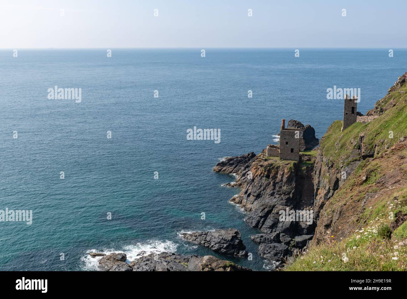 The engine houses at The Crown Mines at Botallack mine in Cornwall ...