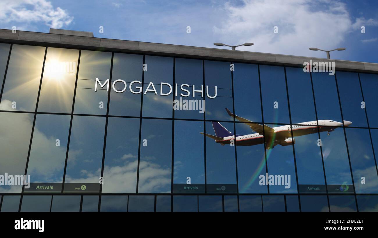 Aircraft landing at Mogadishu, Somalia 3D rendering illustration ...